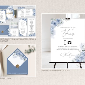 Dusty Blue Wedding Bundle Template, Large Wedding Bundle Blue Fowers ...