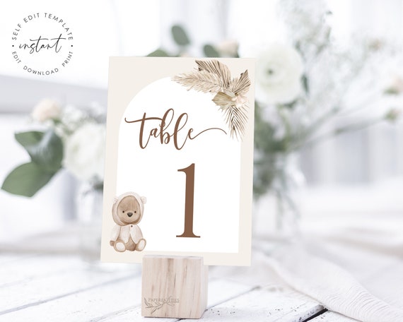 Bear Baby Shower Table Number Template Printable Table | Etsy