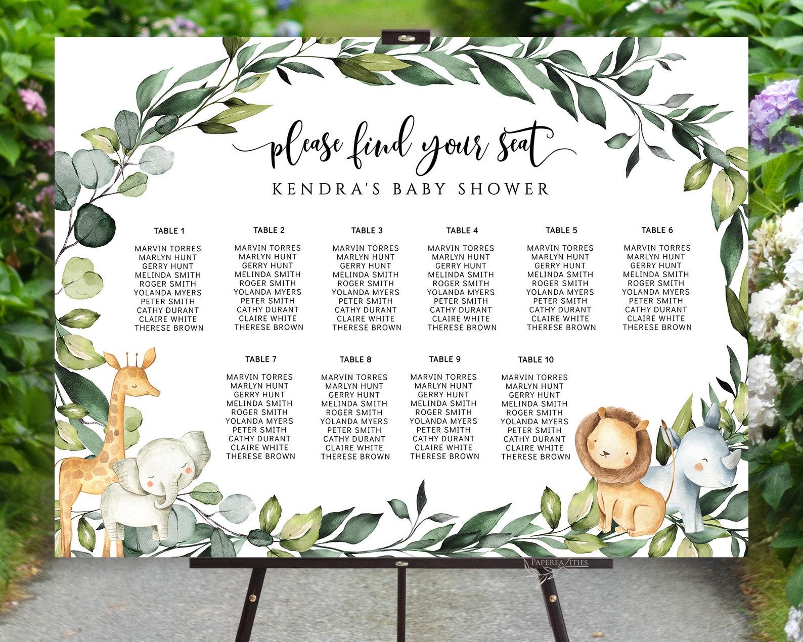 SAFARI Baby Shower Seating Chart Template Greenery Safari | Etsy