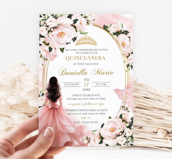 Blush Rosa Quinceaera Invitacin Mis Quince Anos Imprimir En Etsy