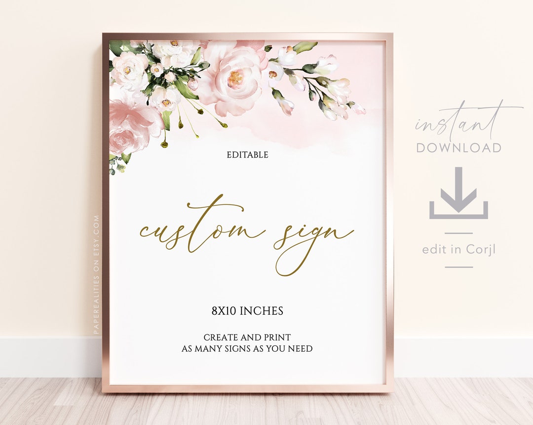 HARLOW - Floral Custom Sign Template Download, Floral Blush Table Top ...