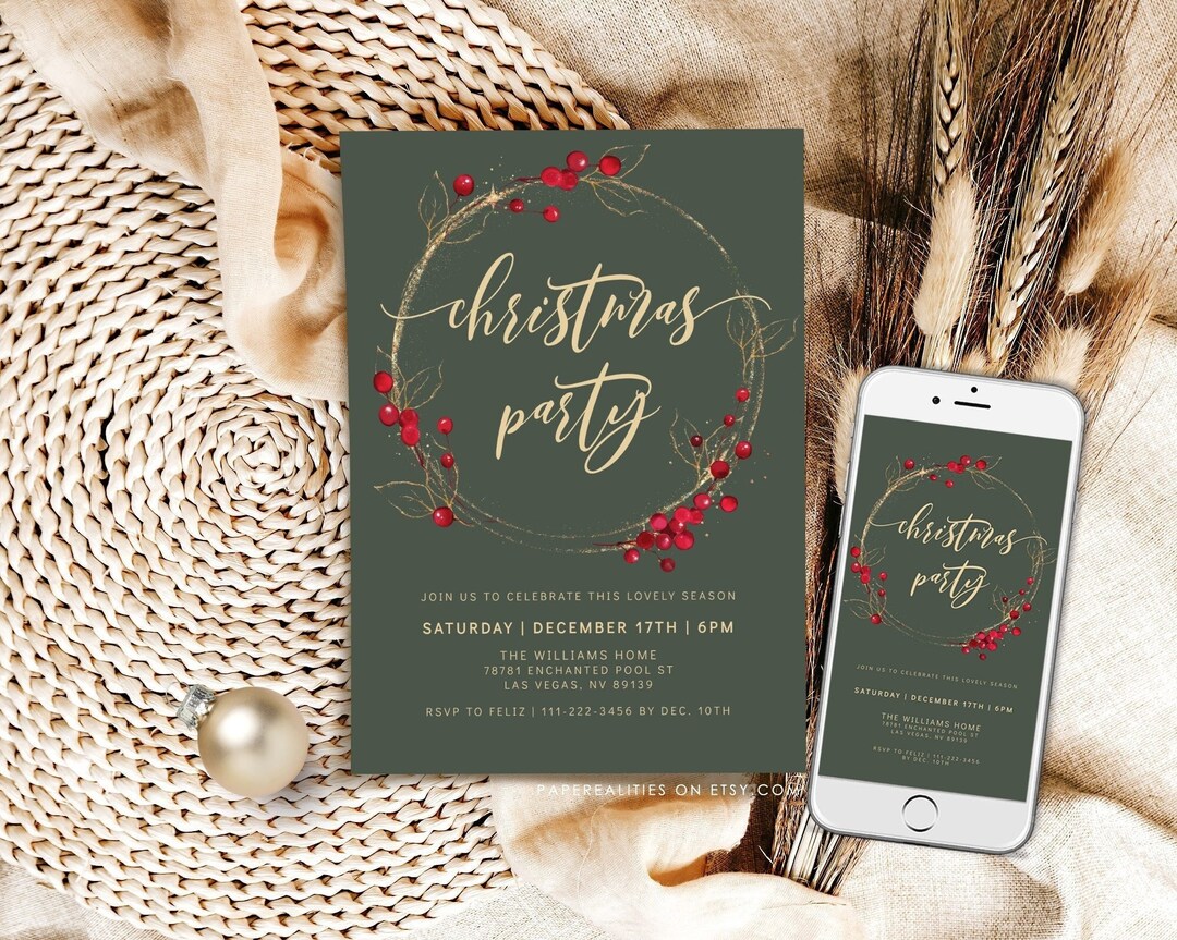 Christmas Party Invitation, Editable Printable Christmas Themed Party ...