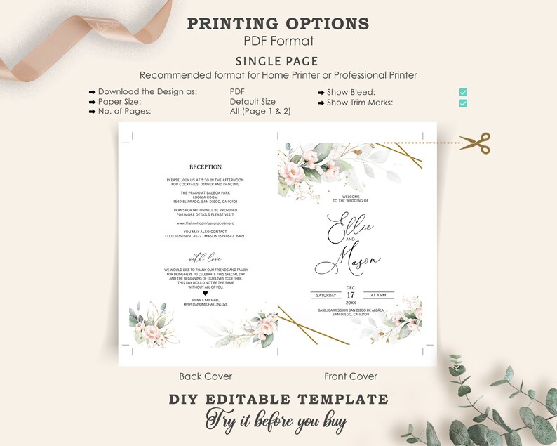 ELLIE Folded Wedding Program Template Church Program | Etsy