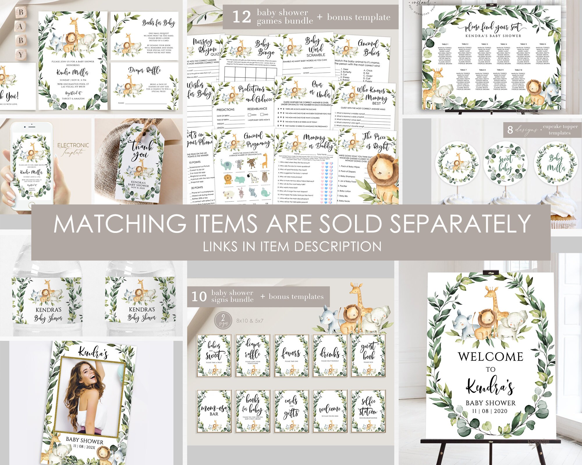 Safari Baby Shower Seating Chart: Greenery Jungle Animals (digital ...
