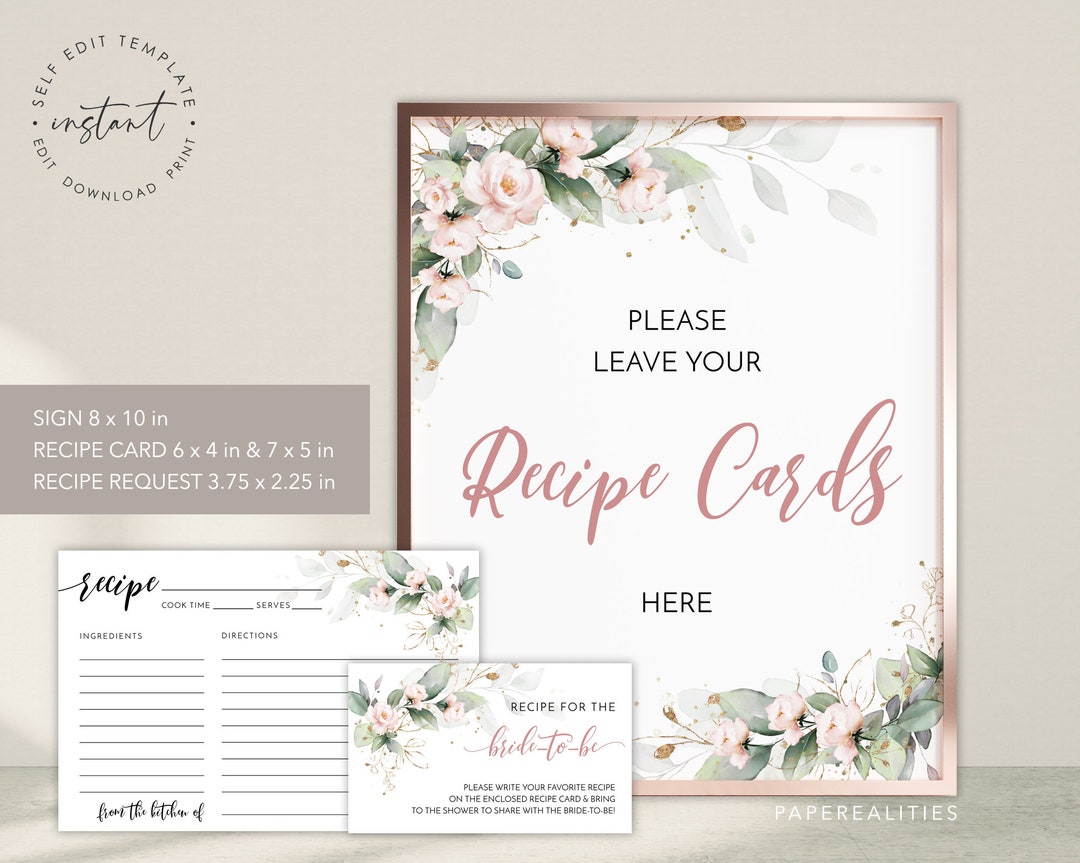 Bridal Shower Recipe Card, Please Bring a Recipe Bundle Template ...