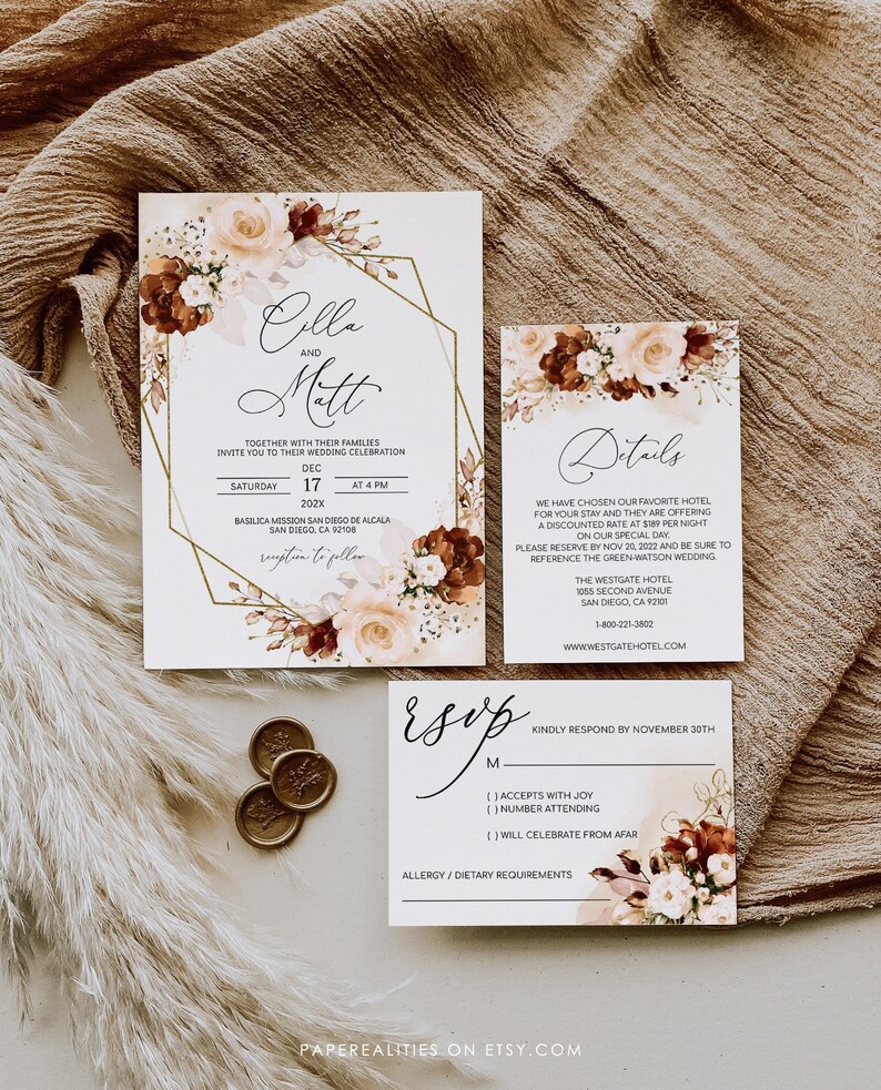 CILLA Burnt Orange Wedding Invitation Template Rust Wedding - Etsy