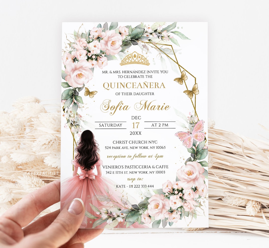 Blush Pink Floral Quinceañera Invitation Template (digital Download) - Etsy