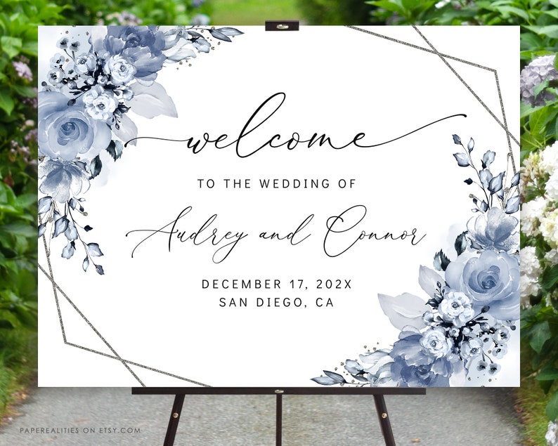 AUDREY Dusty Blue Wedding Welcome Sign Template Landscape | Etsy