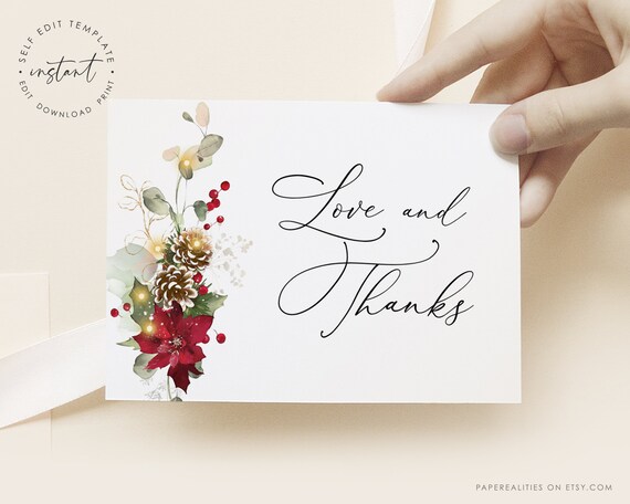 Christmas Thank You Card Template Editable Thank You Card - Etsy