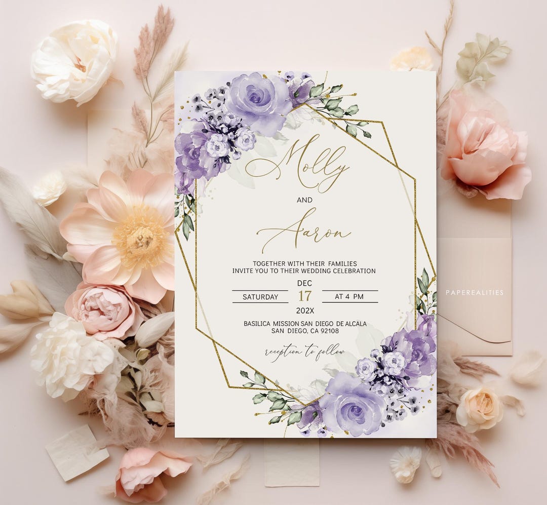 Lilac Wedding Invitation, Floral Wedding Invitation Template Download ...