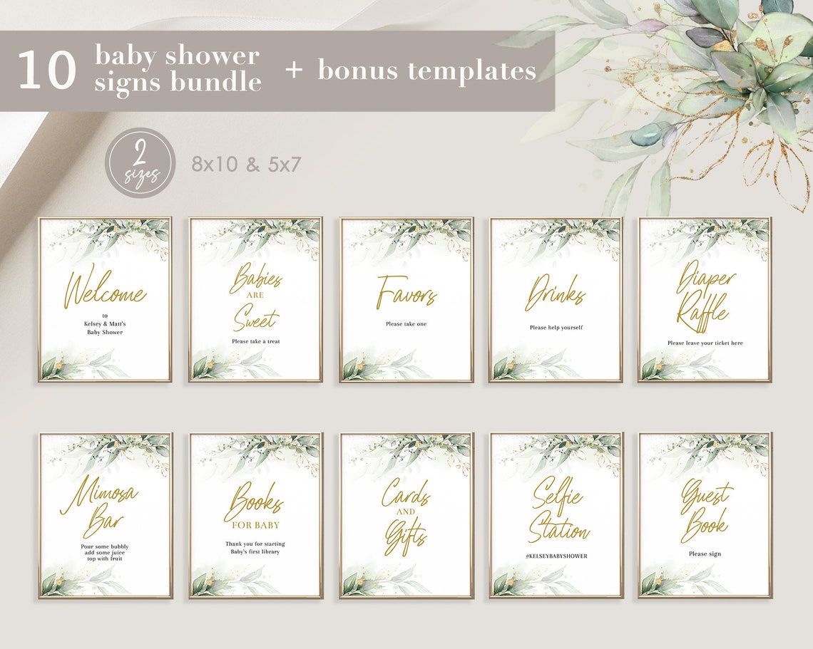 Baby Shower Custom Sign Template Bundle Greenery Baby Shower - Etsy