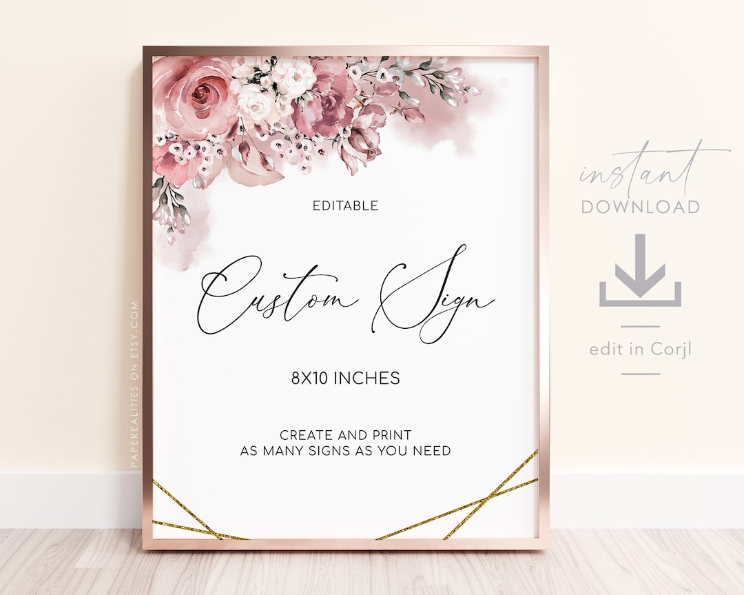 Dusty Rose Wedding Sign Template: Editable Printable (digital Download ...