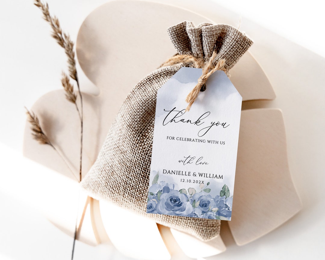 DANIELLE - Dusty Blue Wedding Favor Tag Template Download, Wedding ...