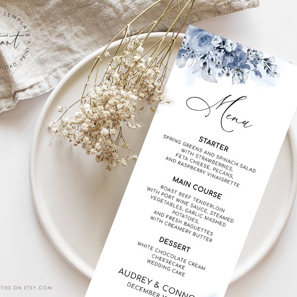 Blue Menu Card - Etsy