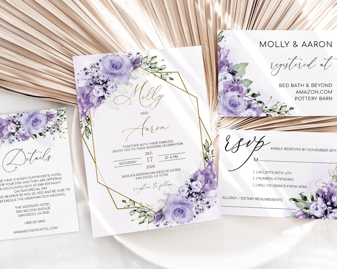 Lilac Floral Wedding Invitation Template (digital Download) - Etsy