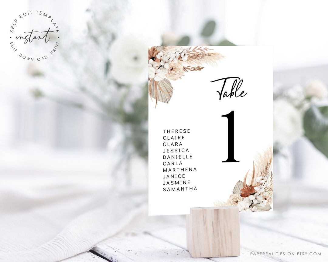 Boho Wedding Table Seating Chart Template, Seating Chart Card ...
