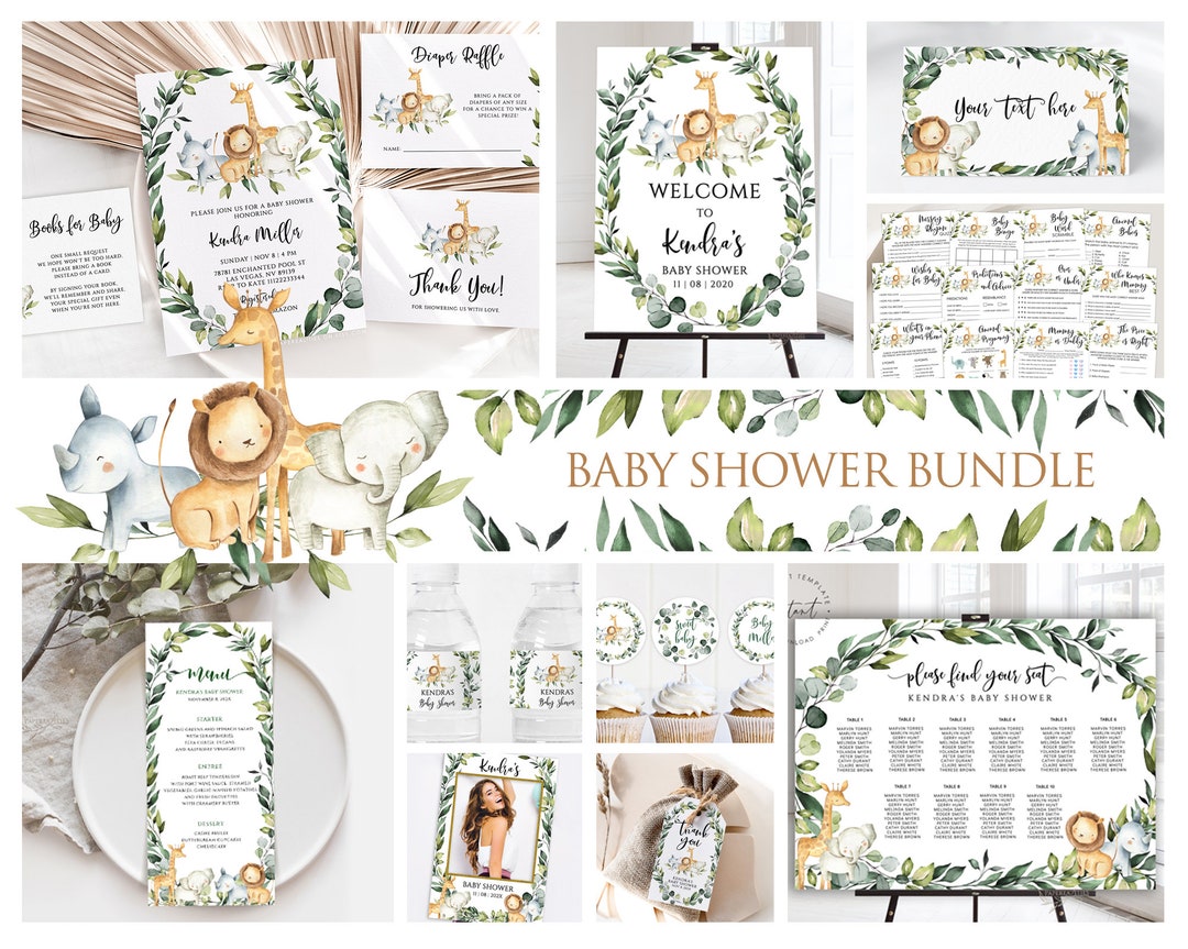 Animal Theme Baby Shower Bundle Templates, Jungle Safari Baby Shower ...