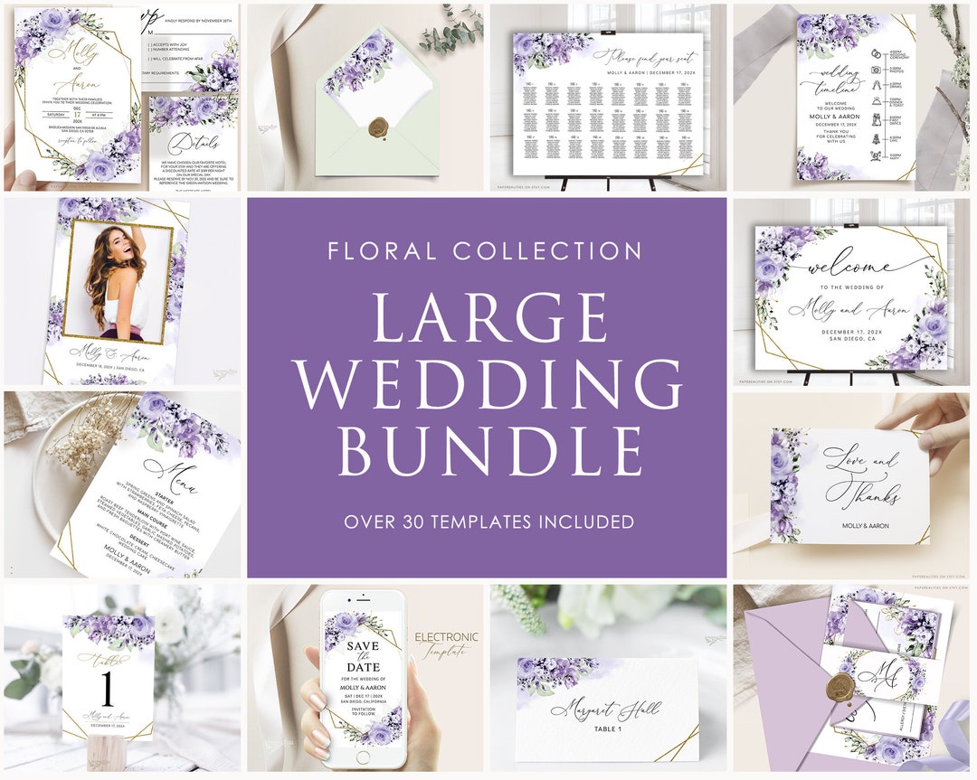Wedding Invitation Bundle Templates, Lavender Lilac Wedding Invitation ...