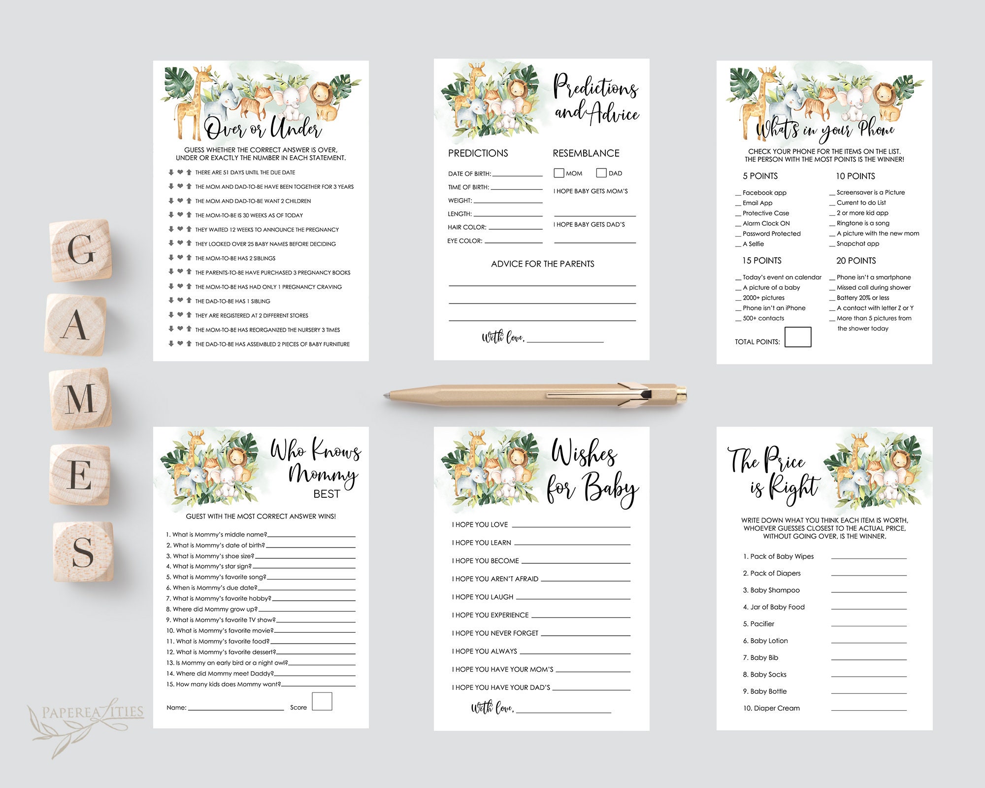 Jungle Safari Baby Shower Games Bundle (printable Digital Download) - Etsy