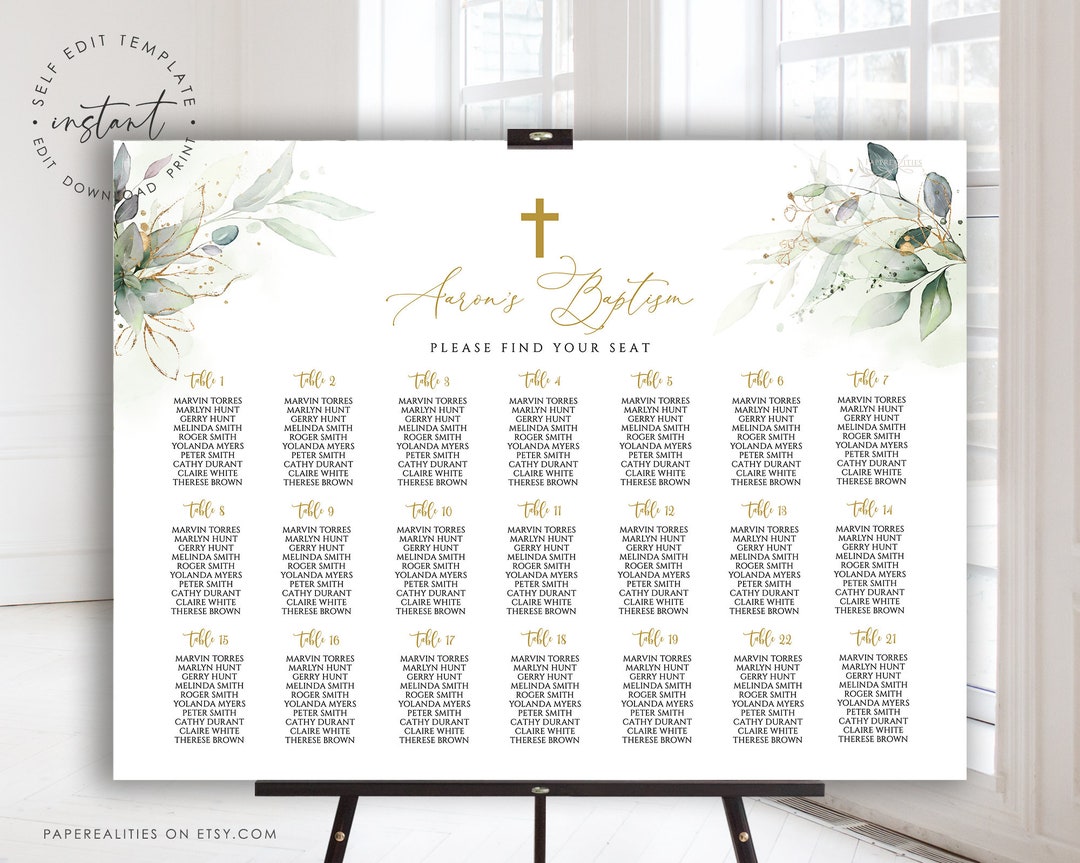 Baptism Seating Chart Template, Christening Seating Chart, First ...