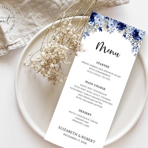 ELIZA - Navy Blue Menu Template, Printable Editable Menu Card, Navy ...