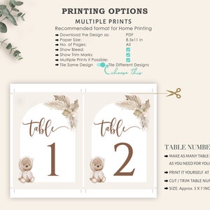Bear Baby Shower Table Number Template, Printable Table Number, Boho ...