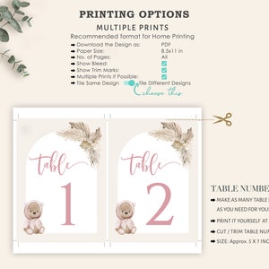 Bear Baby Shower Table Number Template, Dusty Pink Table Number ...