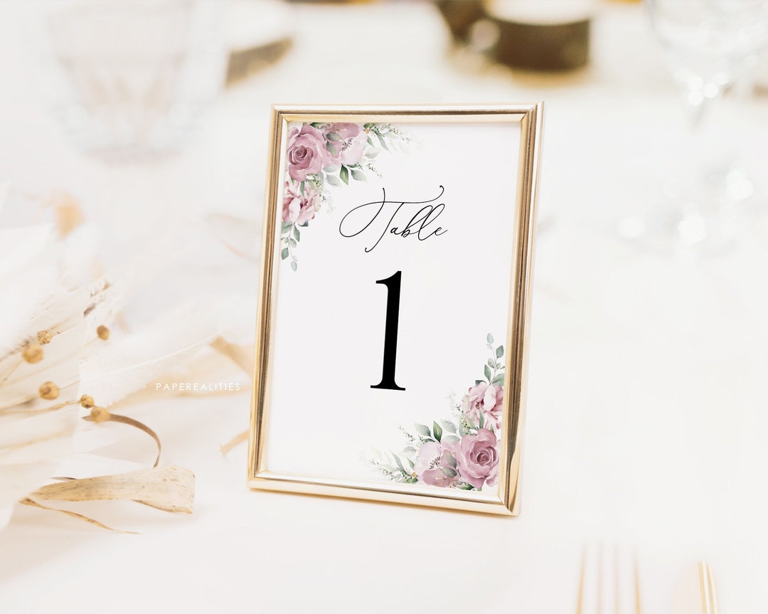 Dusty Mauve Table Number Card Template, Editable Table Number, Wedding ...