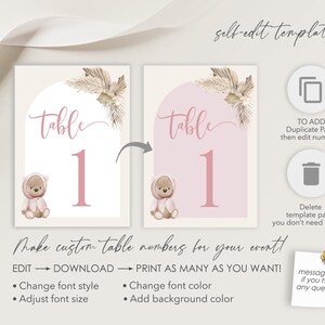 Bear Baby Shower Table Number Template, Dusty Pink Table Number ...
