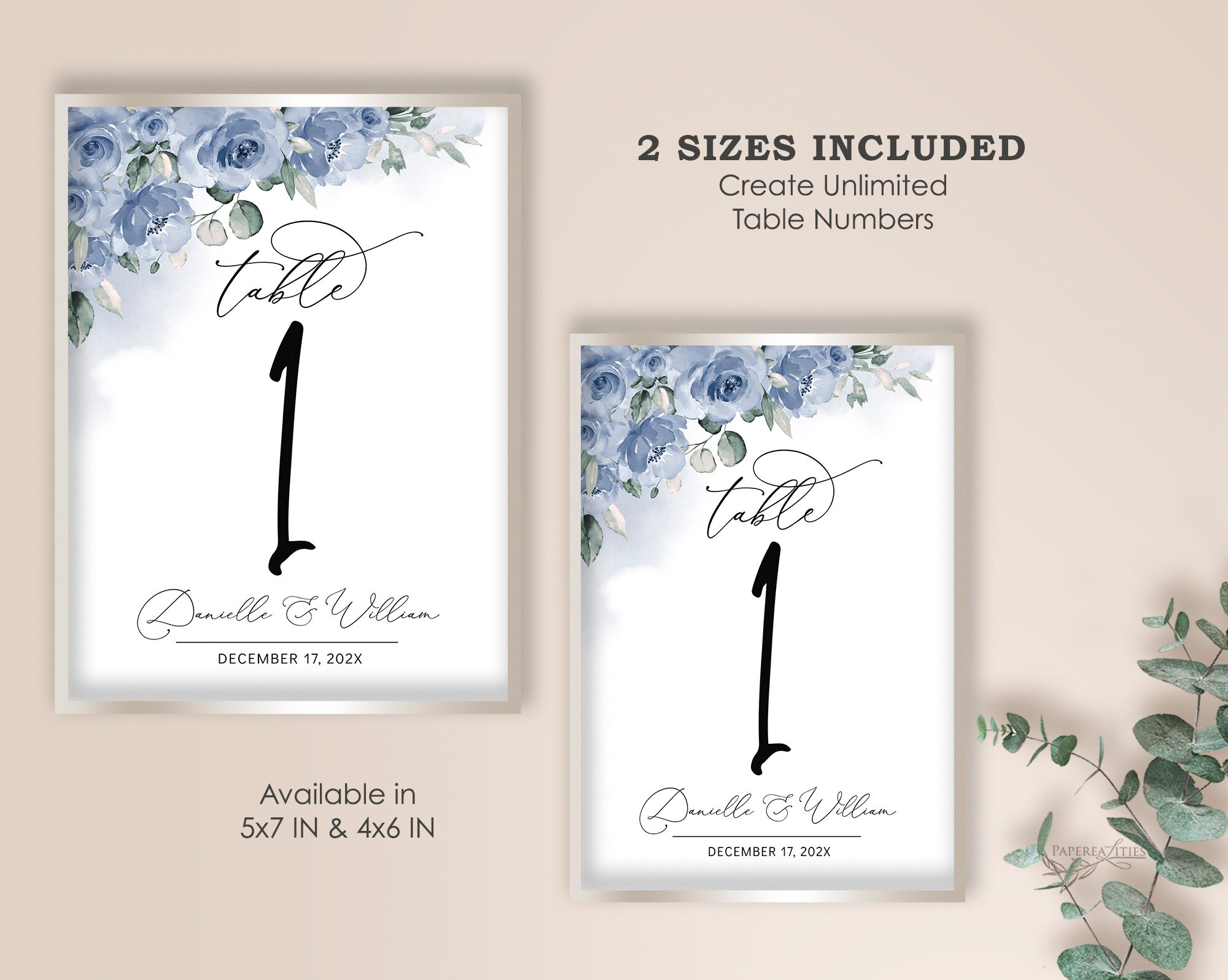 DANIELLE Dusty Blue Table Number Template Floral Dusty Blue - Etsy
