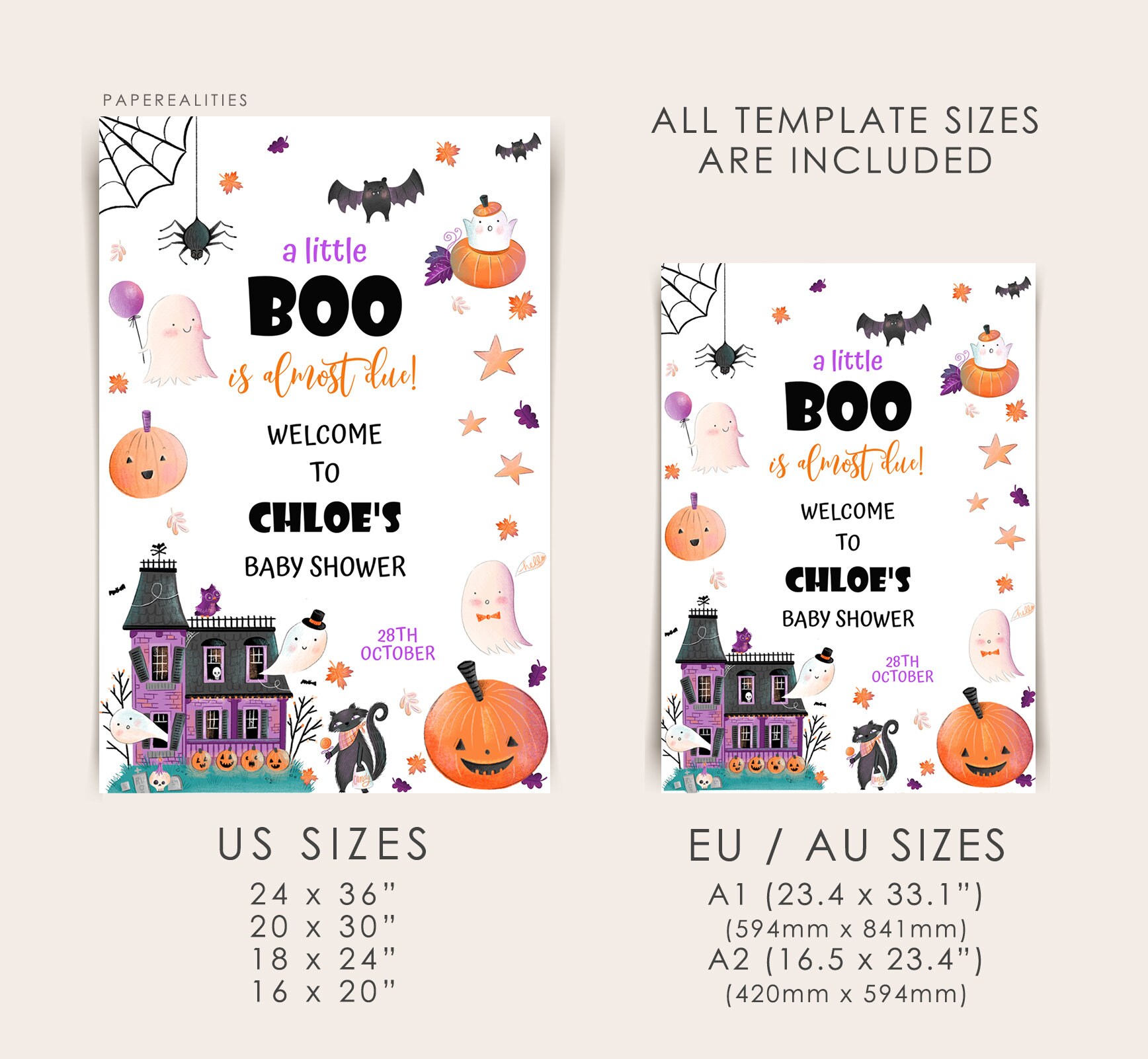 Little Boo Baby Shower Welcome Sign: Halloween Theme (DIY Template) - Etsy