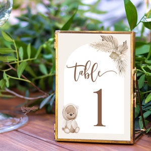 Bear Baby Shower Table Number Template, Printable Table Number, Boho ...
