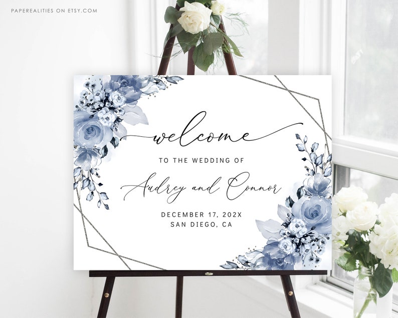 AUDREY Dusty Blue Wedding Welcome Sign Template Landscape | Etsy