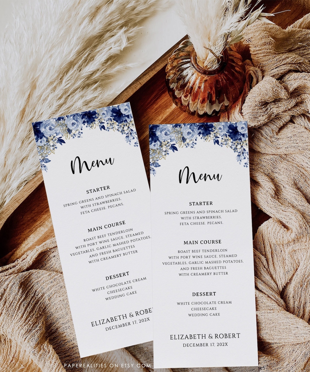 ELIZA - Navy Blue Menu Template, Printable Editable Menu Card, Navy ...