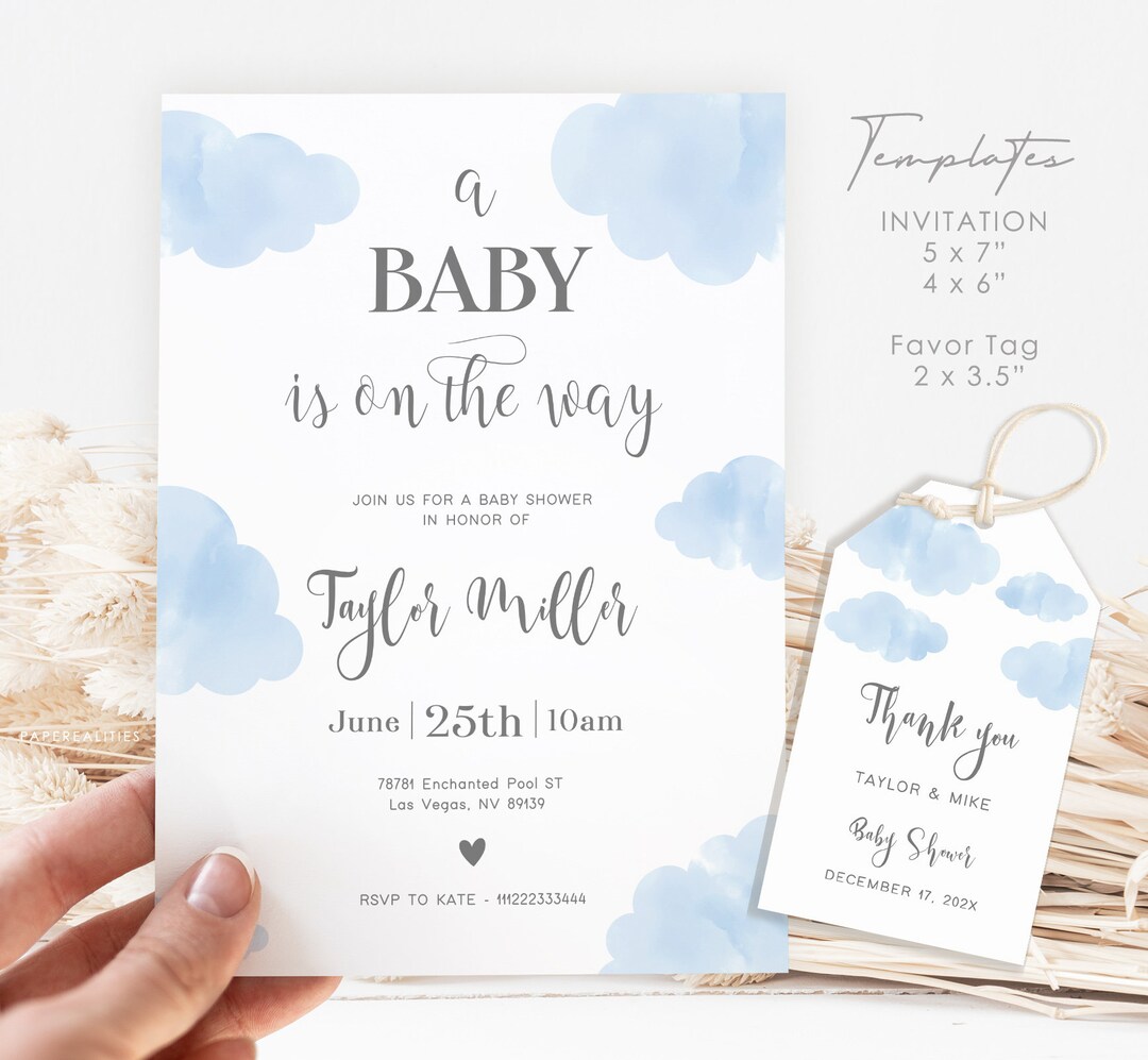 Cloud Baby Shower Invitation Template: Blue Baby Boy (digital Download ...