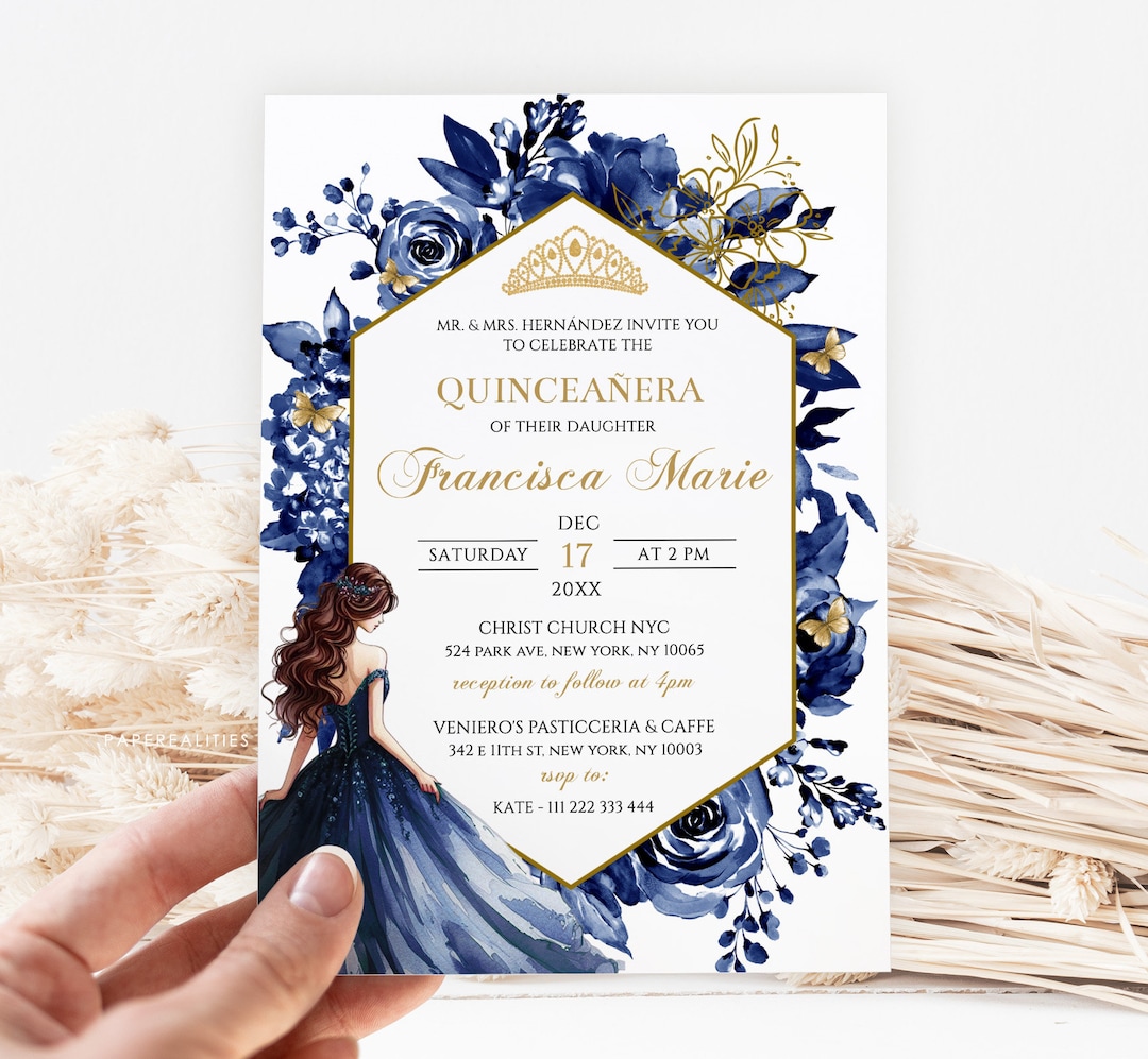 Navy Blue & Gold Quinceañera Invitation Template (digital Download) - Etsy