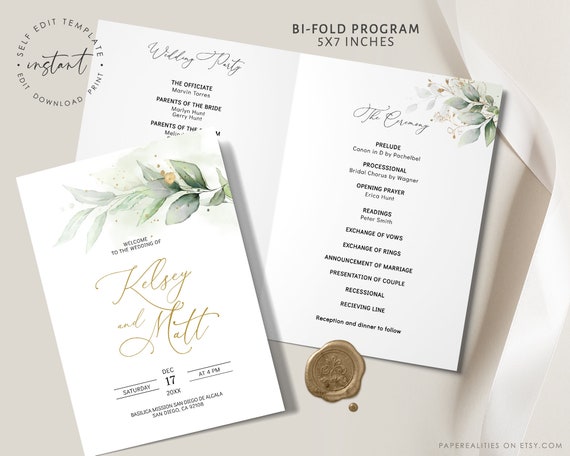 Catholic Wedding Church Program Outline Greenery Wedding Program