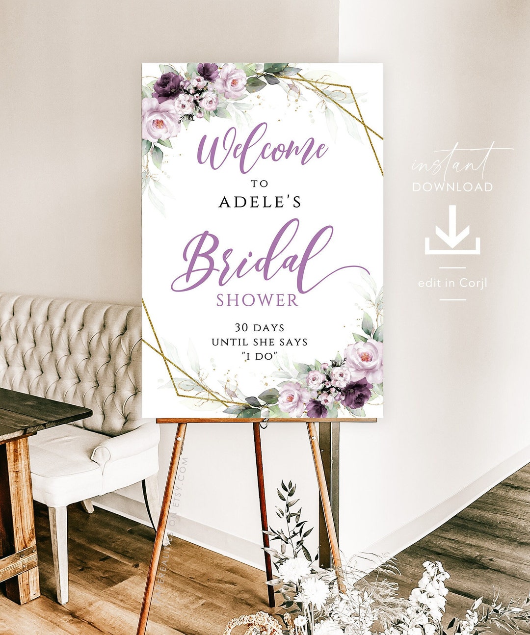 Bridal Shower Sign Template, Lilac Plum Bridal Shower, Editable Bridal ...