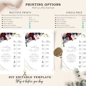 SARAH- Burgundy Navy Wedding Timeline Template, Wedding Agenda Template ...