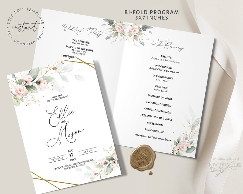 ELLIE Folded Wedding Program Template Church Program | Etsy