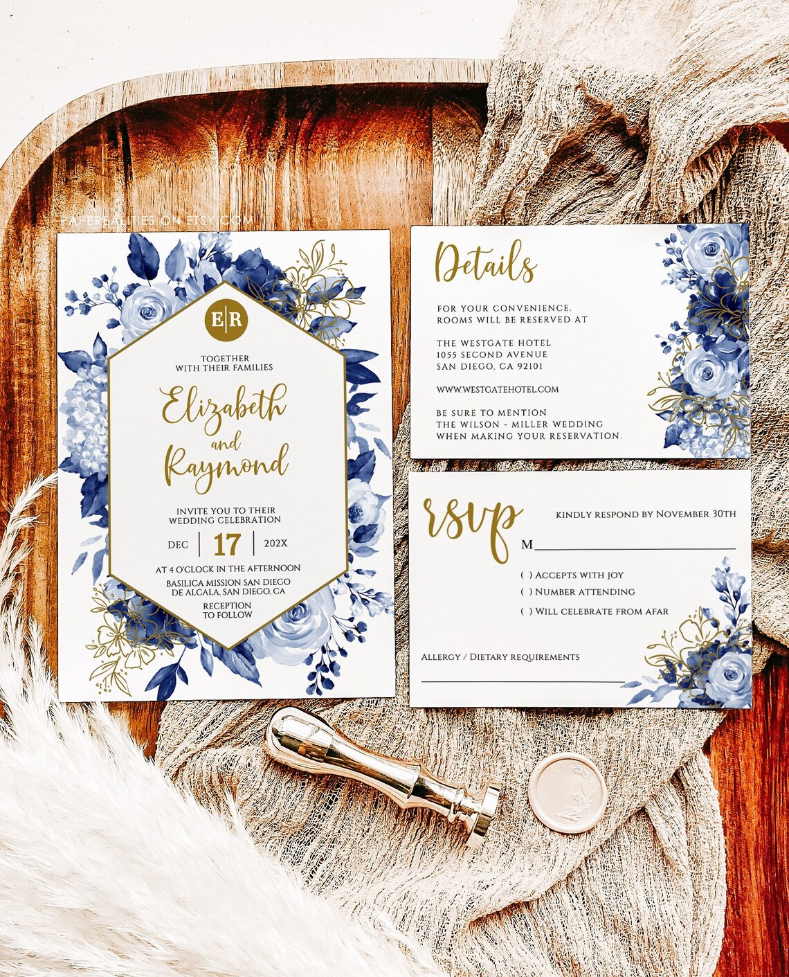 Navy Blue Floral Wedding Invitation Set (digital Download) - Etsy