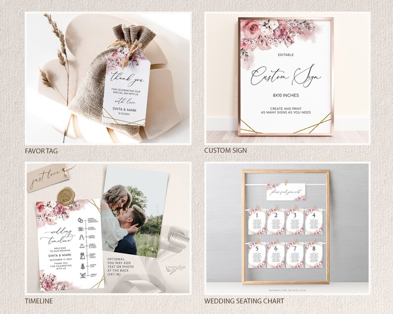 SINTA Wedding Template Bundle Dusty Rose Wedding Invitation - Etsy