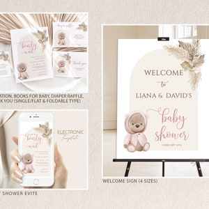 Pink Bear Baby Shower Girl, Bear Baby Shower Bundle Templates, Teddy ...