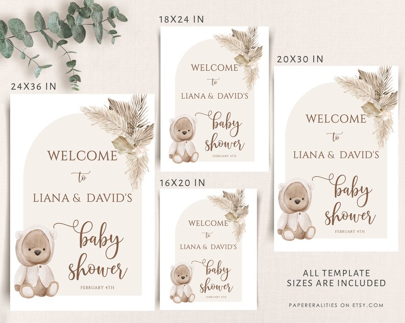 Teddy Bear Baby Shower Welcome Sign: Gender Neutral Printable (digital ...