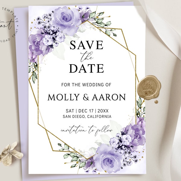 Purple Save the Date - Etsy