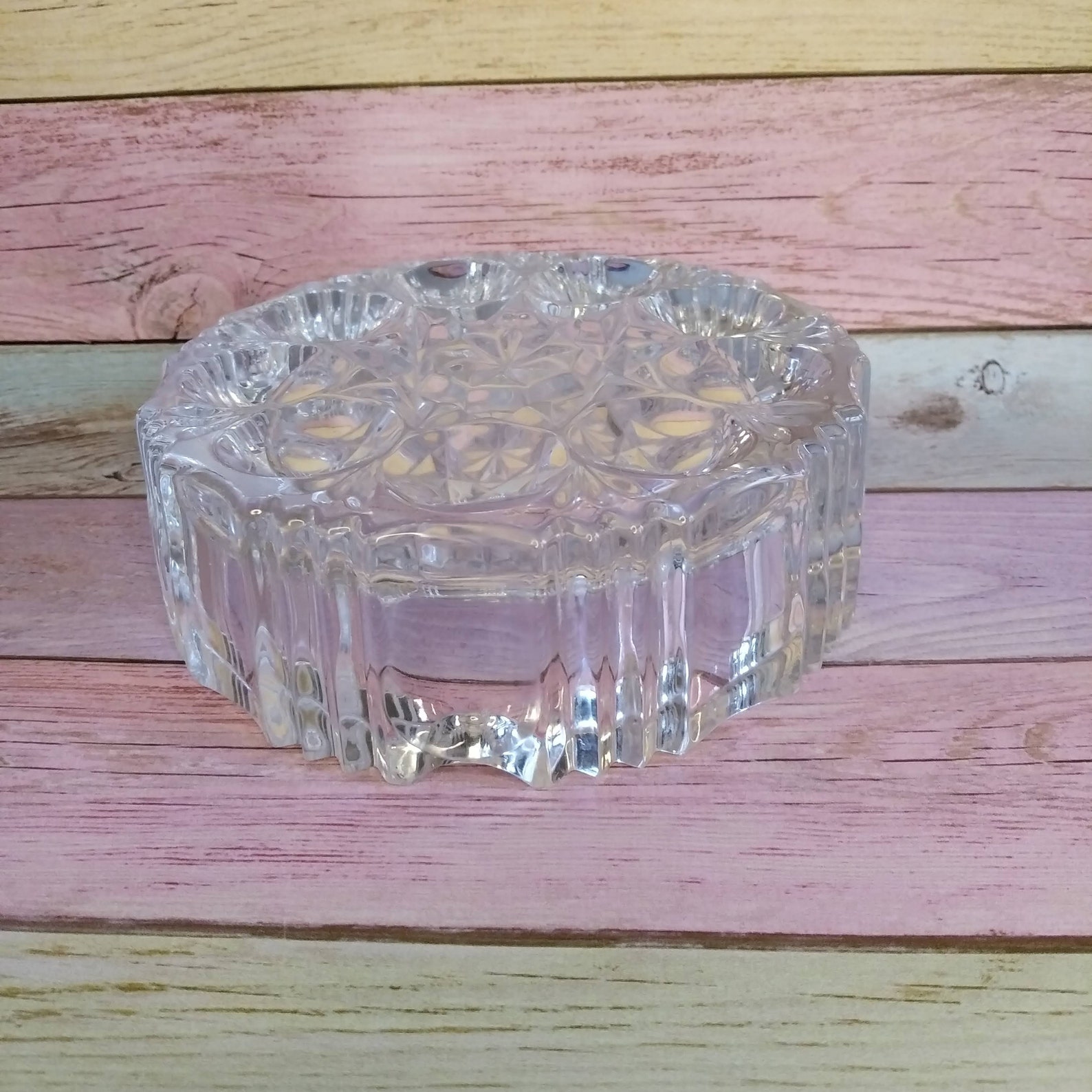 Vintage large round heavy crystal ashtray | Etsy