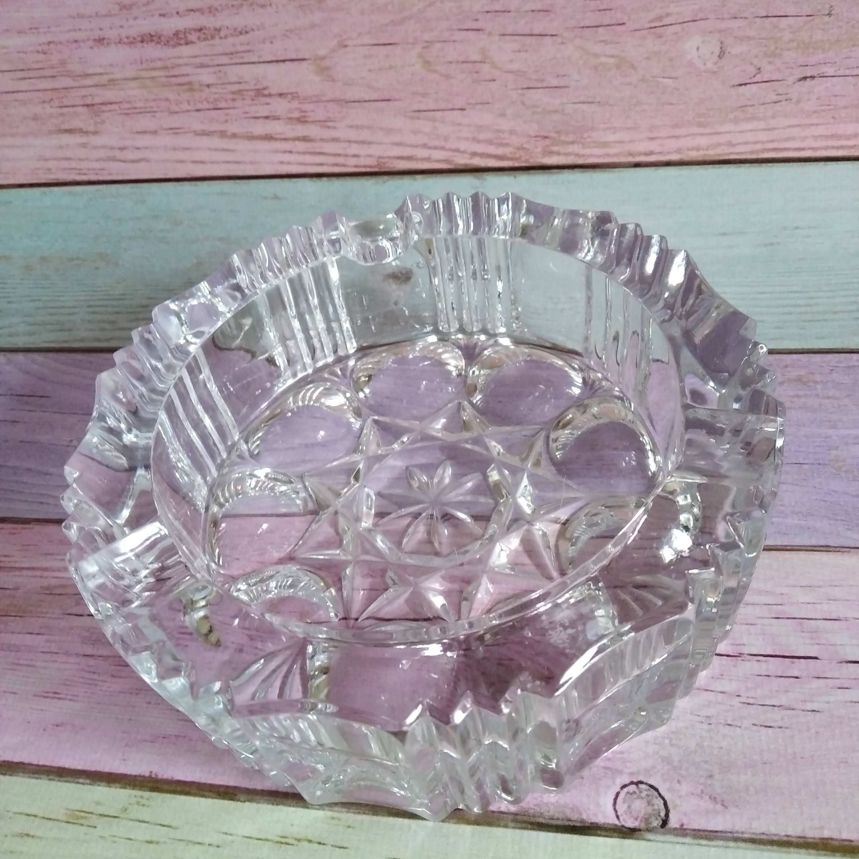 Vintage large round heavy crystal ashtray | Etsy