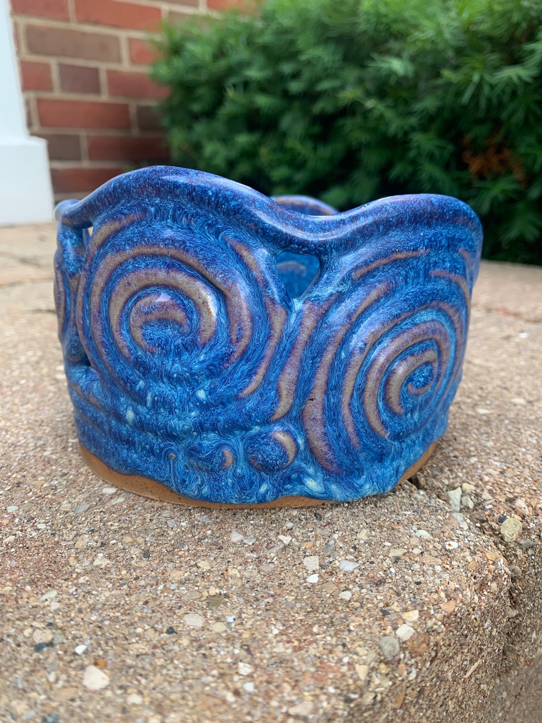 Hand Built Coil Swirl Ceramic Ceramic Container Blue Handmade Pottery ...