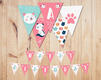 Kitten Garland DIGITAL Cat Birthday Party Decoration Kitty Banner ...
