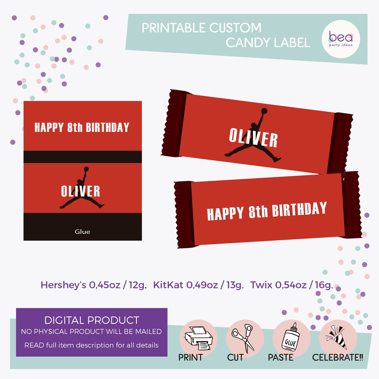Basketball Chocolate Candy Bars Label Digital Printable Hershey ...